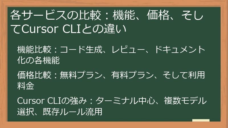 Cursor CLI 比較：ターミナルAIコーディング支援の最強ツールを徹底解剖！競合との違い、使い方、そして収益化まで | AIファン